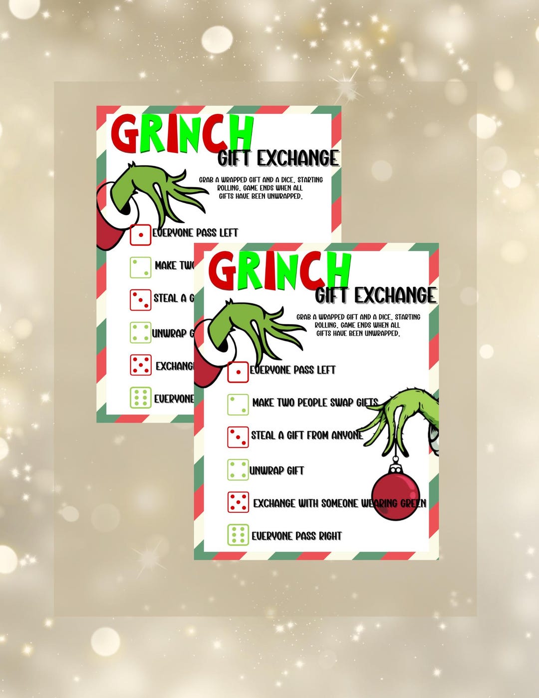 Grinch-inspired Gift Exchange Dice Game | Christmas Party Game ...