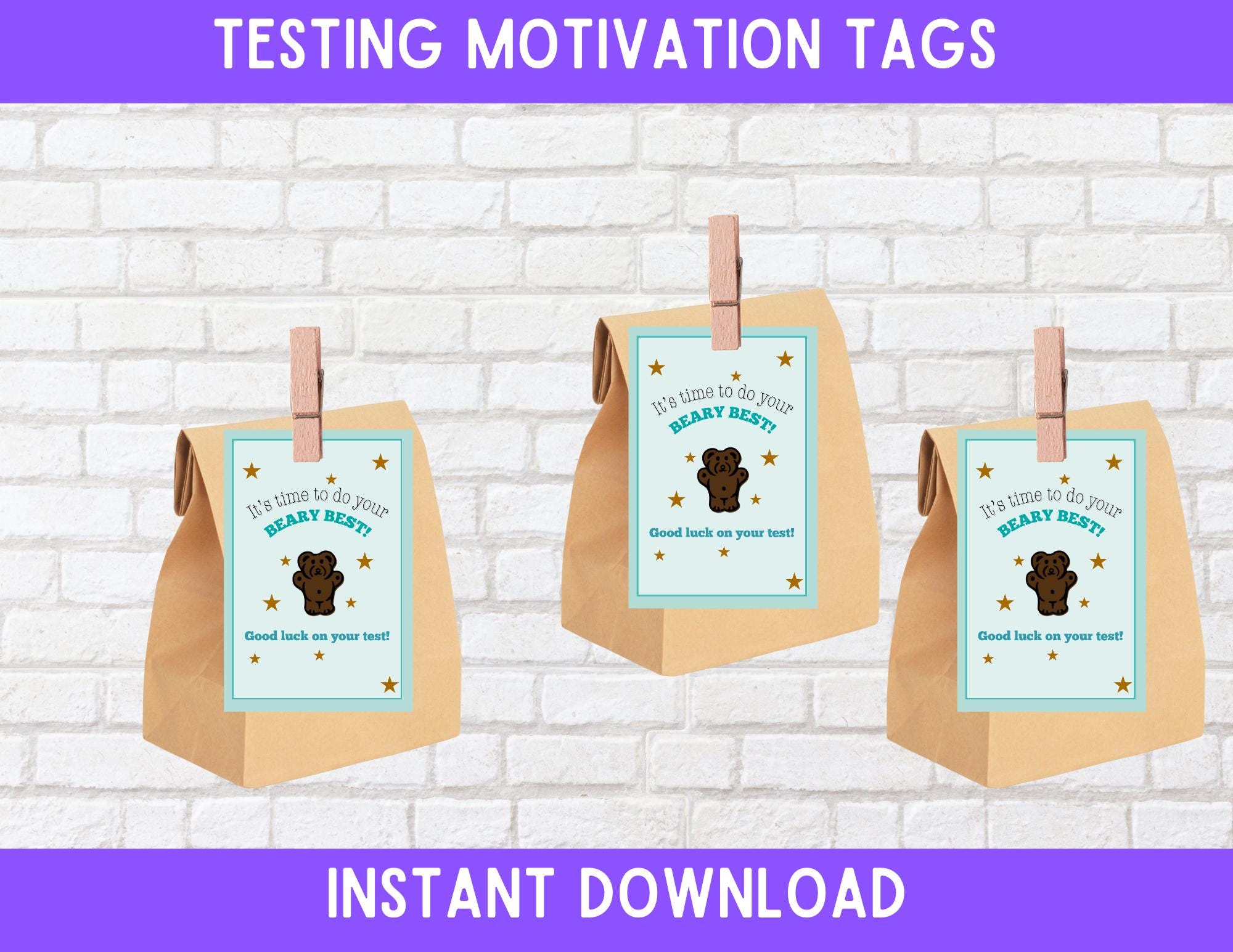 Good Luck on the Test! We Know You'll Do Your BEARY Best! Tag | Instant ...