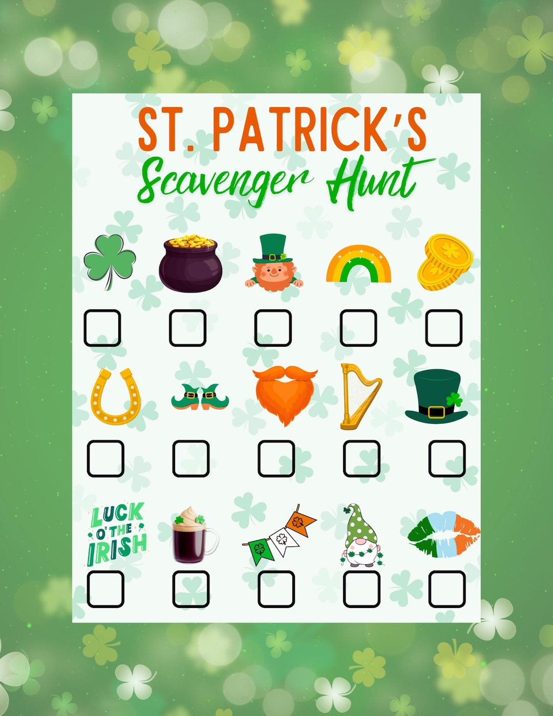 St Patrick's Day Scavenger Hunt, St. Patrick's Day Game, Printable ...