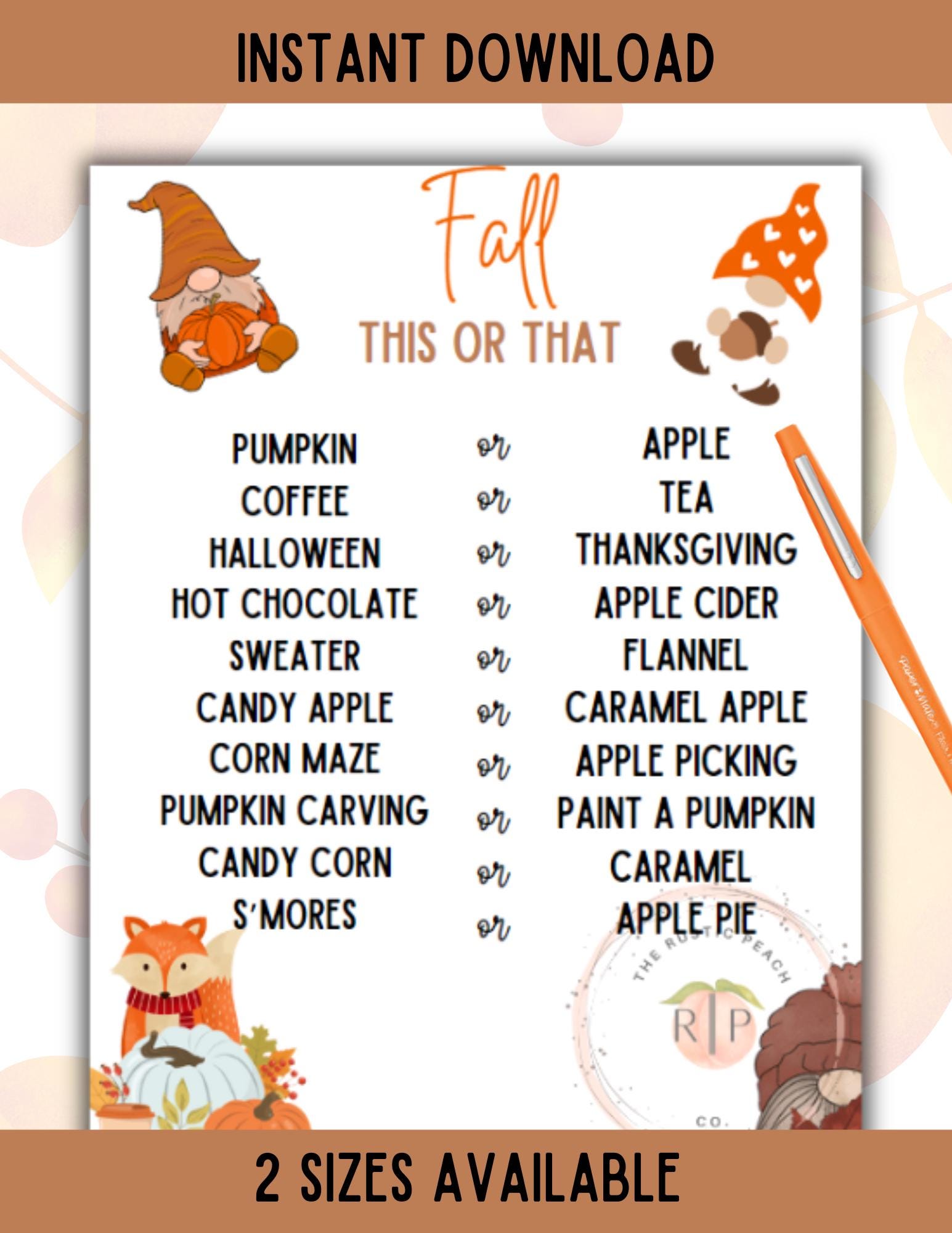 Fall This or That | Fall Game | Fall Game Printable | Fall Party Game ...
