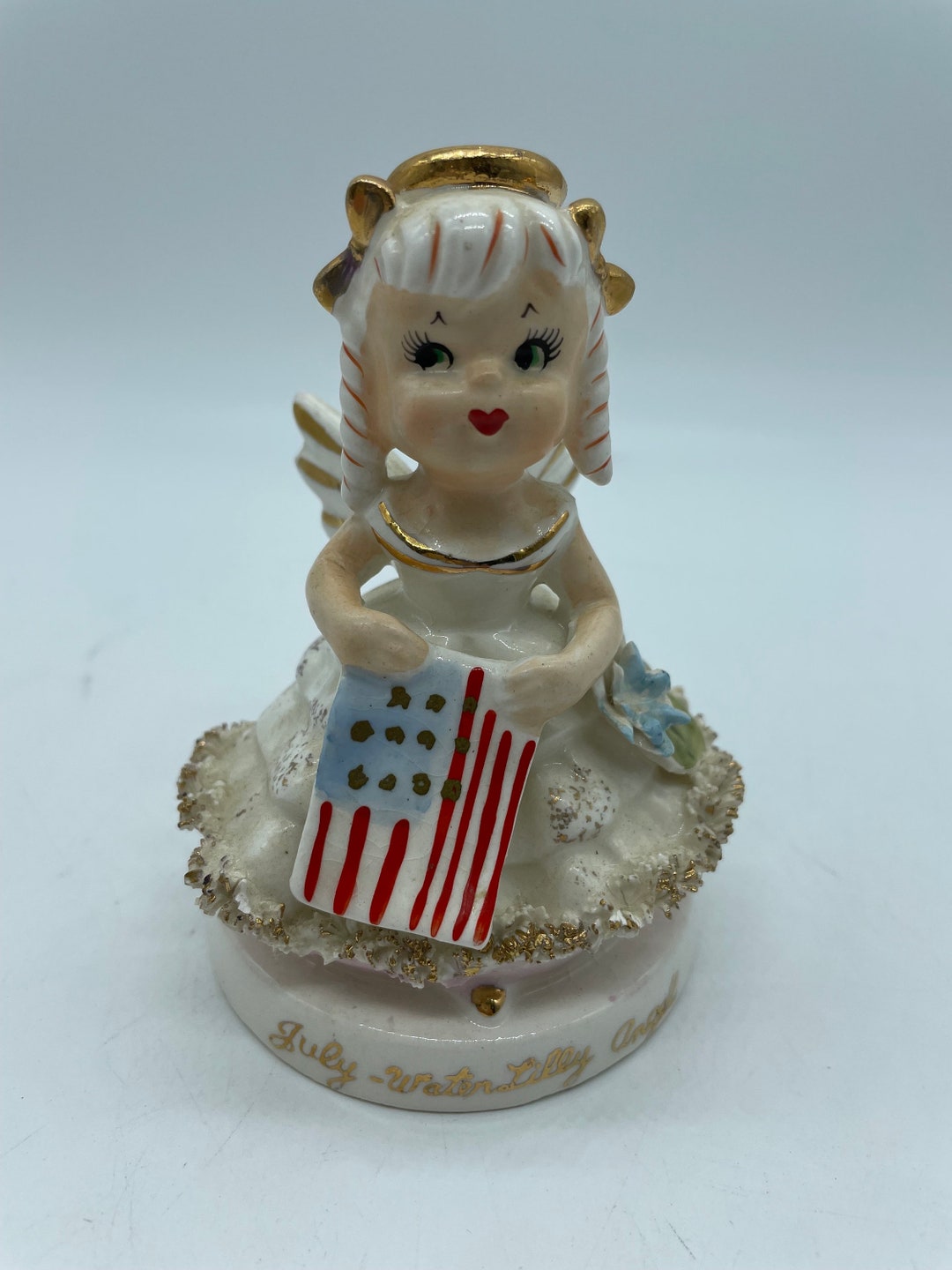 RARE TMJ "july-water Lilly Angel" Figurine Holding American Flag - Etsy
