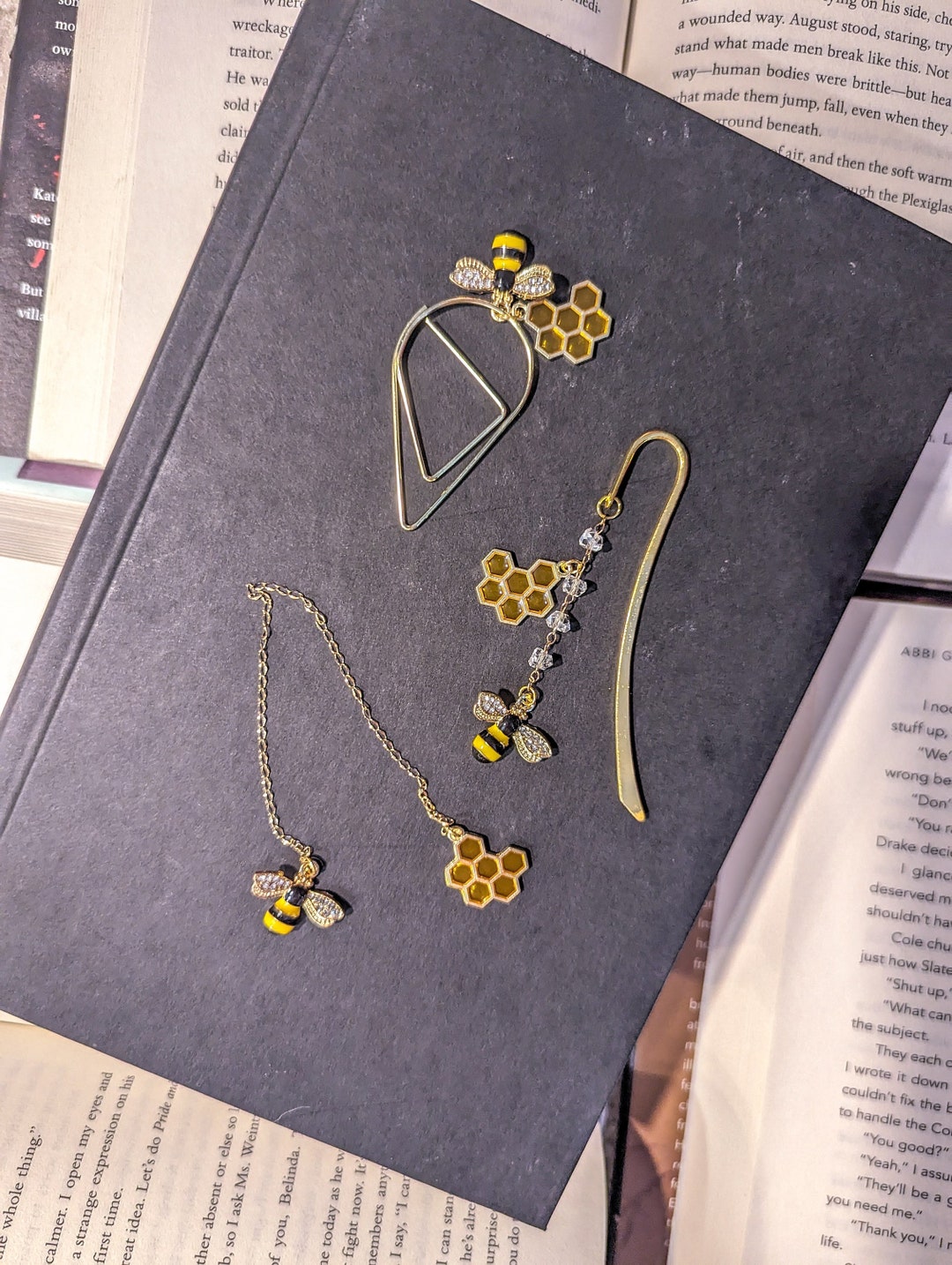 Bee and Honeycomb Enamel Bookmarks, Fairycore, Cottagecore, Gold Metal ...