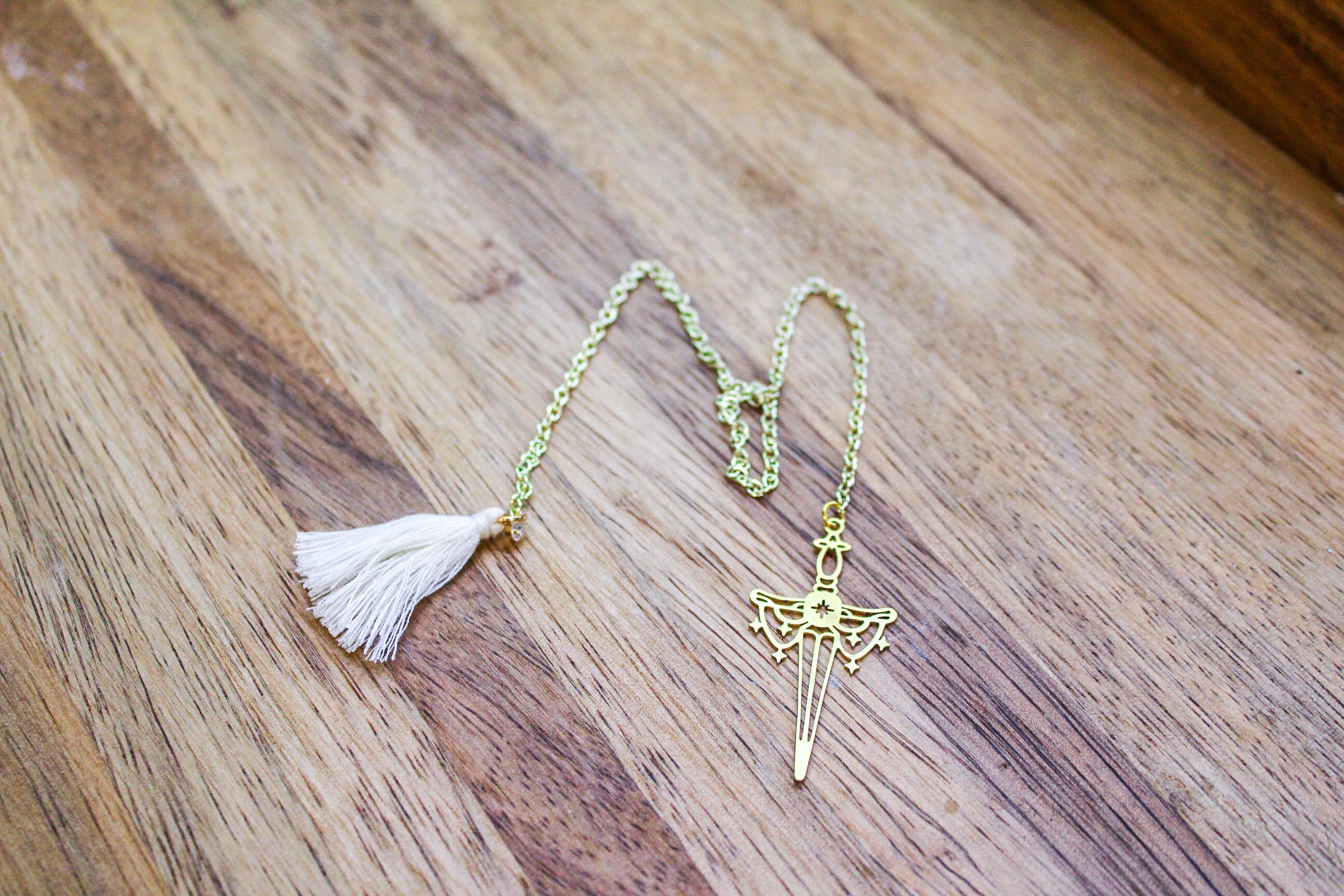 Fantasy High Fae Sword Gold Chain Bookmark With Charm and Tassel ...