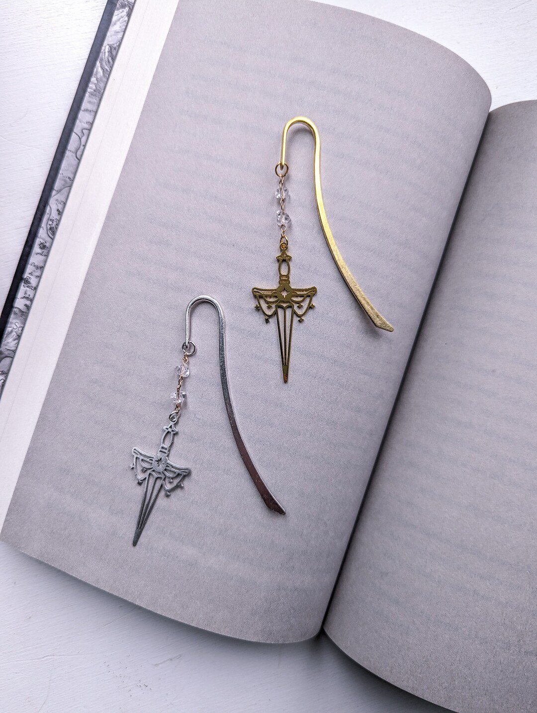 Fantasy Sword Charm Metal Bookmark, Gold or Silver Metal Hook Bookmark ...