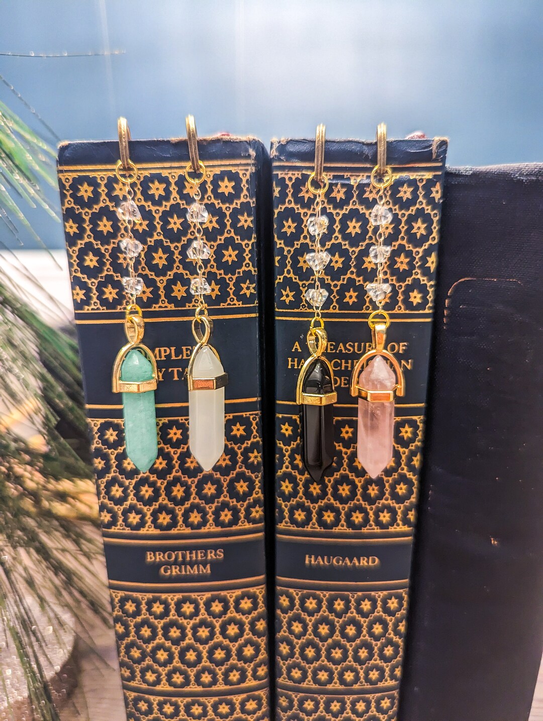 Crystal Pendant Metal Hook Bookmark With Glass Bead Chain, Bronze Hook ...