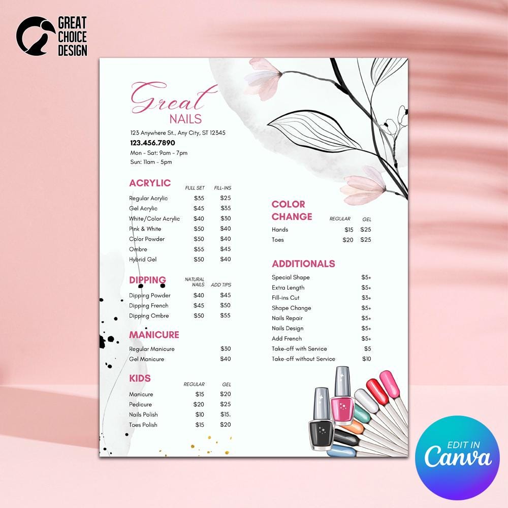 Nail Salon Menu | Editable & Printable Design for Nail Salon | Canva ...