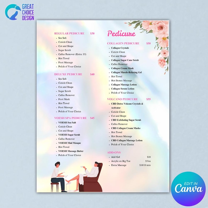 Nail Salon Menu Template | Editable Price List, Canva Design (digital ...