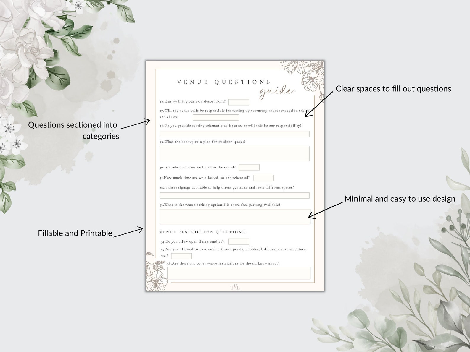 Wedding Venue Questions Checklist | Planning PDF (fillable & Printable ...