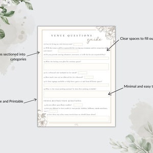 Wedding Venue Questions Checklist | Planning PDF (fillable & Printable ...