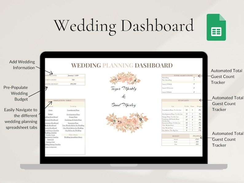 Wedding Planning Spreadsheet| Digital Wedding Planner | Wedding Planner ...