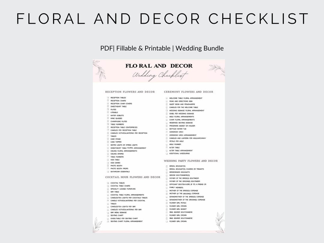 Wedding Flower Checklist Wedding Planning Checklist Fillable ...