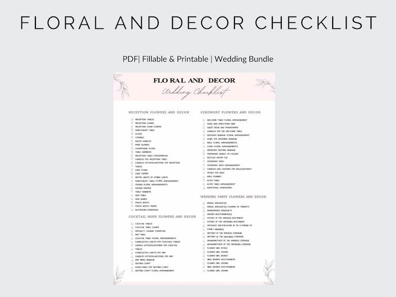 Wedding Flower Checklist | Wedding Planning Checklist | Fillable ...