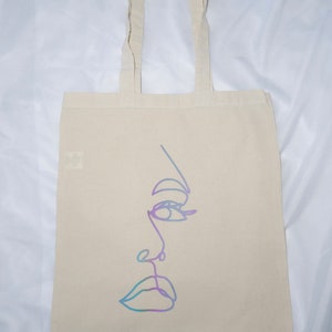 Face Line Art | Holographic Tote Bags | Canvas Tote Bag | Black HTV ...