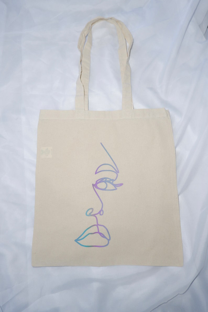 Face Line Art | Holographic Tote Bags | Canvas Tote Bag | Black HTV ...