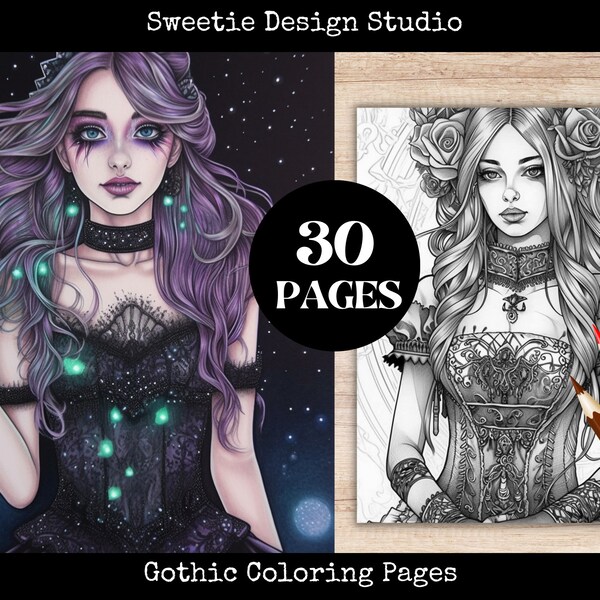 Gothic Girl Coloring Page - Etsy