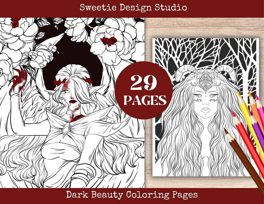 Dark Beauty Coloring Page for Adults Horror Coloring Page - Etsy Australia