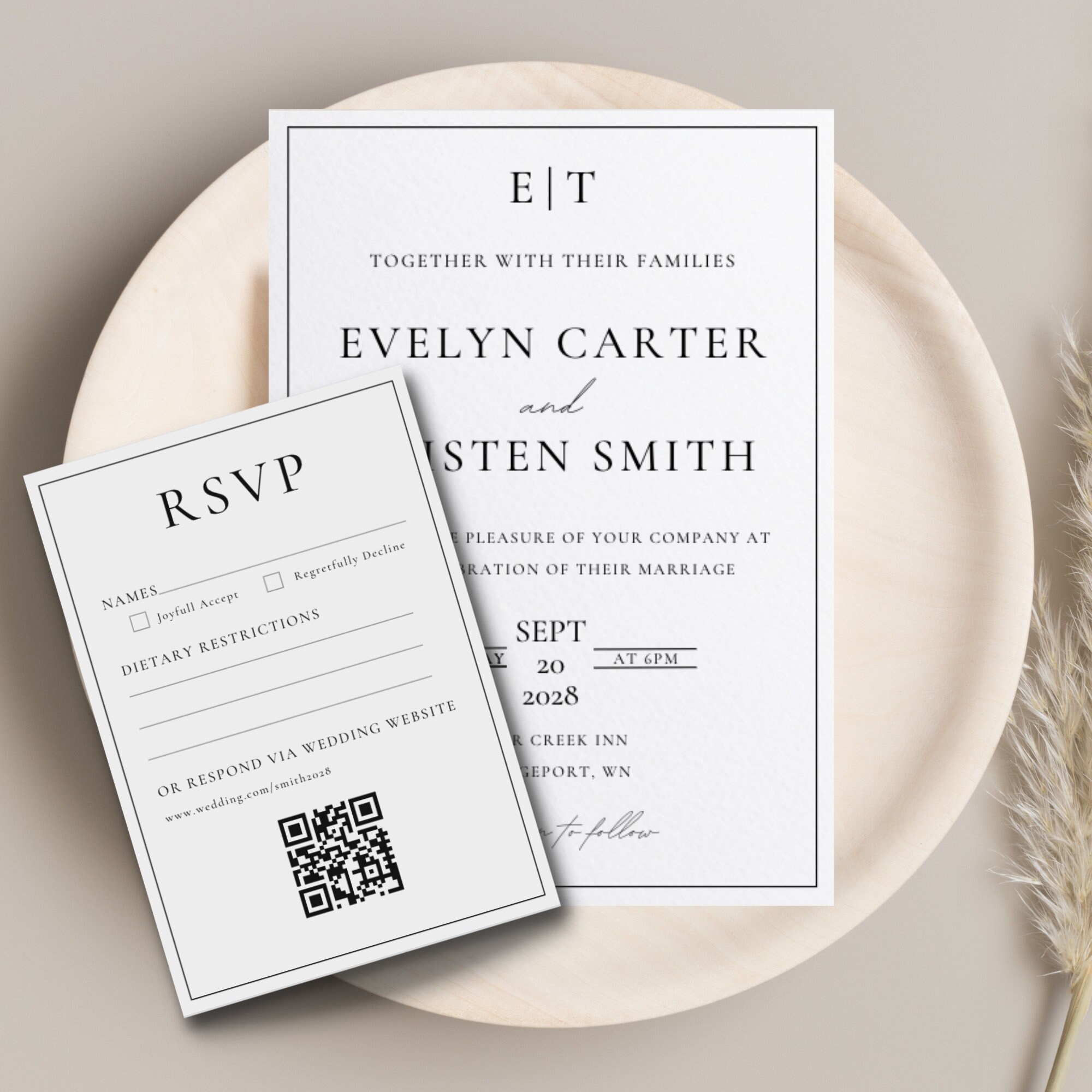 MONOGRAM MINIMALISTIC Wedding Invitation Suit Template Instant Download ...