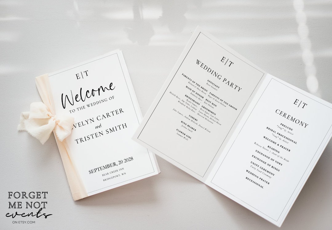 BIFOLD Wedding PROGRAM Template Evelyn Minimalist - Etsy