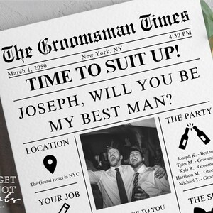 NEWSPAPER GROOMSMEN PROPOSAL Template Suit up Groomsman - Etsy