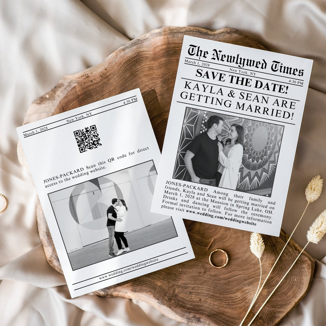 Newspaper SAVE THE DATE Template | Diy Bride | Editable Template ...