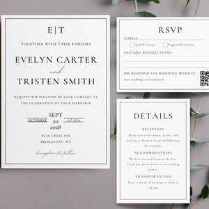 MONOGRAM MINIMALISTIC Wedding Invitation Suit Template - Etsy