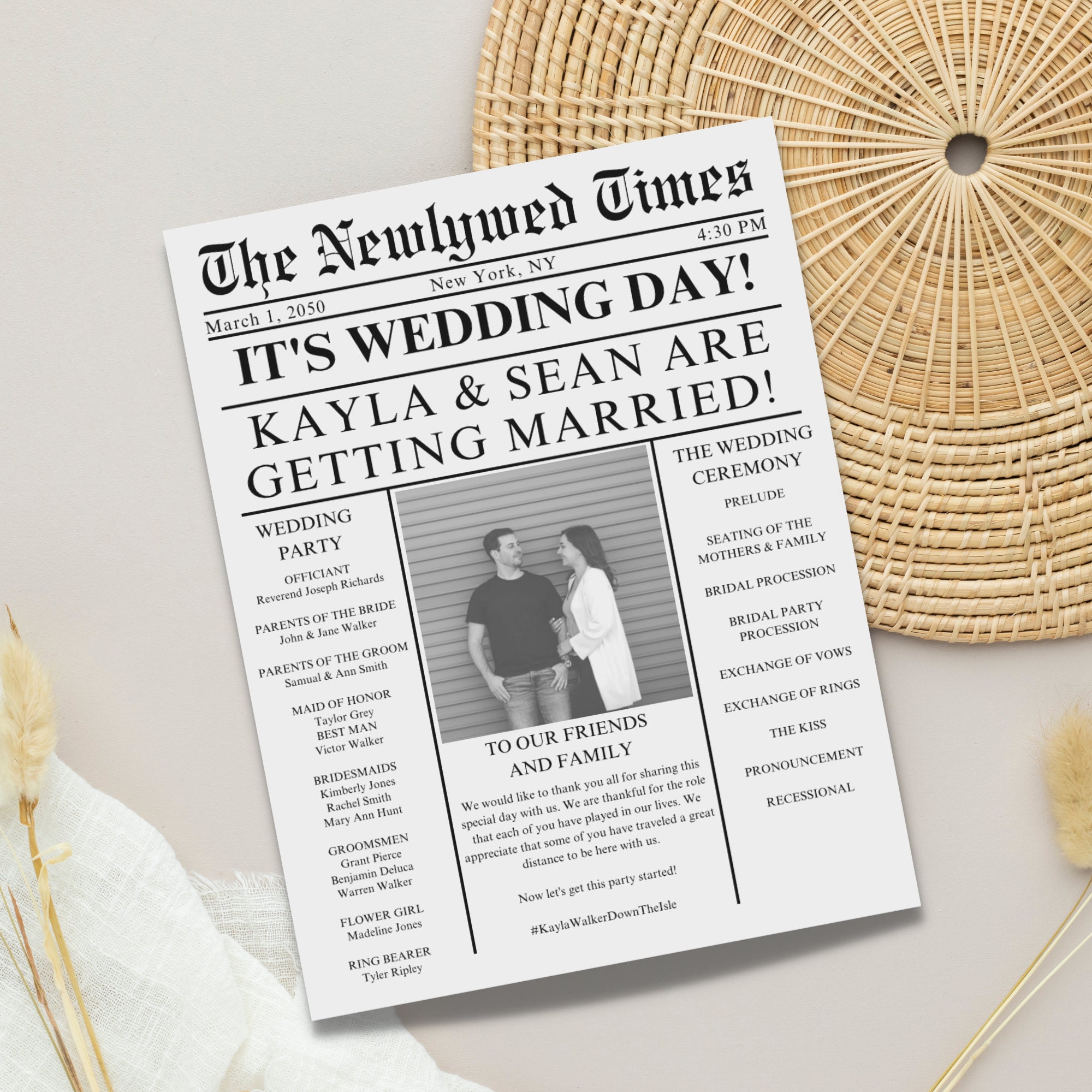 NEWSPAPER WEDDING PROGRAM Template Wedding Printable Editable Template ...
