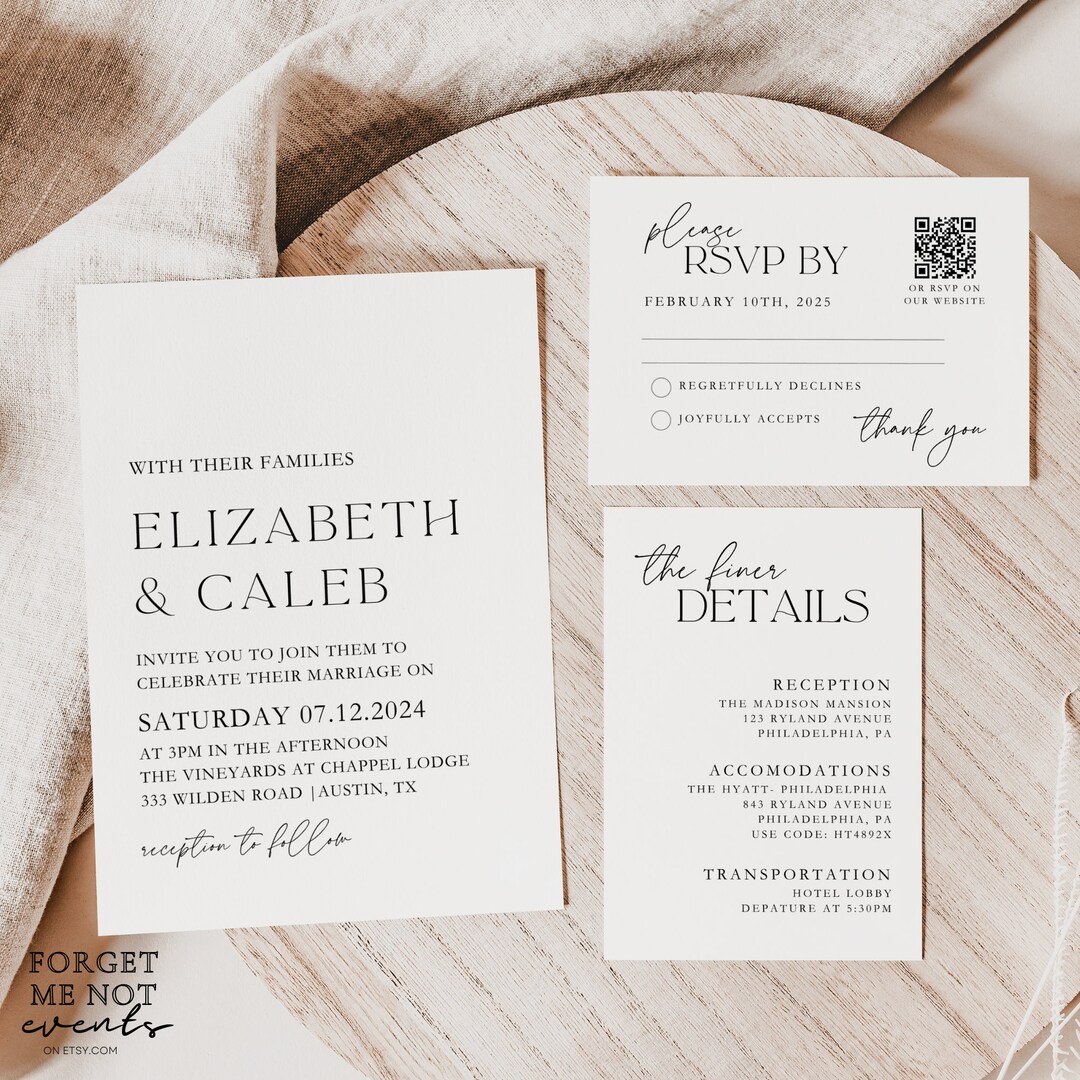 MODERN Wedding INVITATION Suite QR Code Editable Template - Etsy