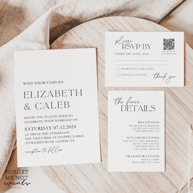 MODERN Wedding INVITATION Suite QR Code Editable Template - Etsy