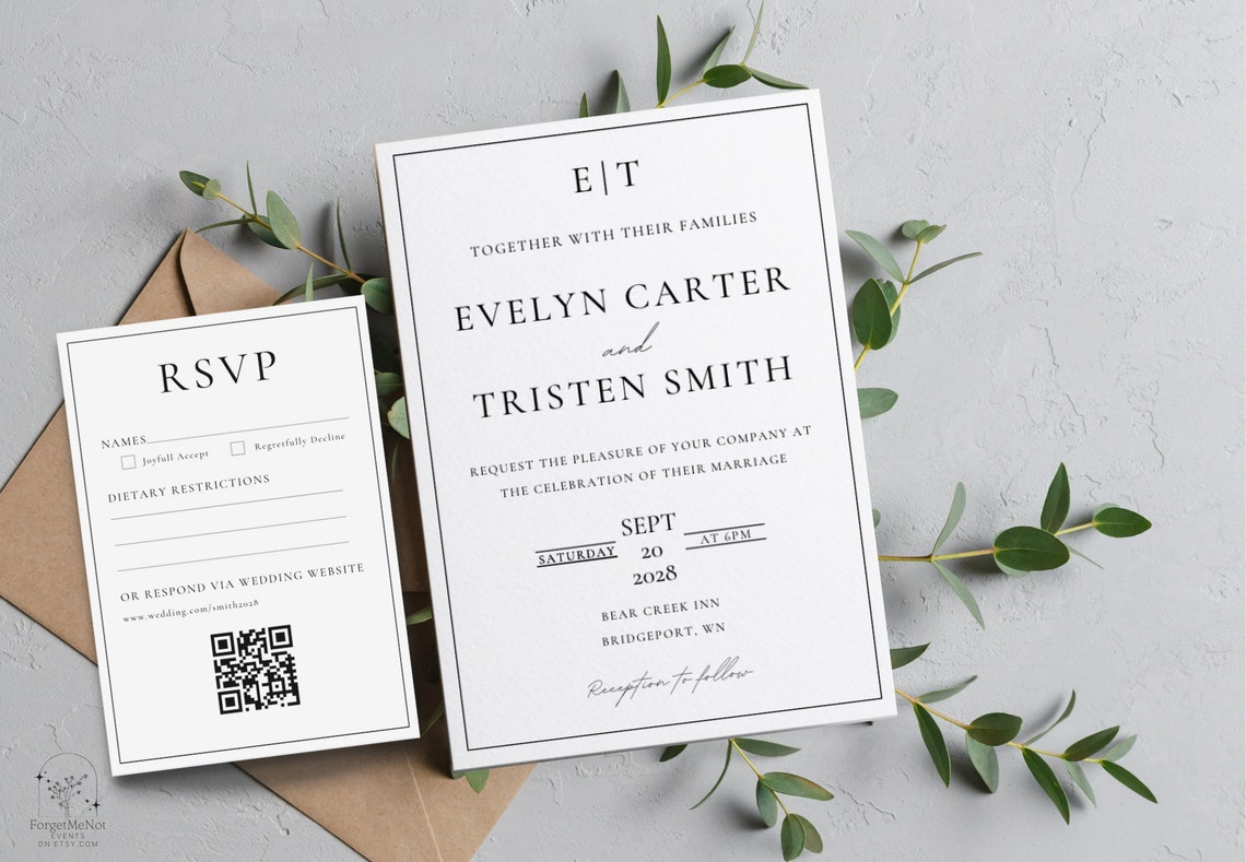 MONOGRAM MINIMALISTIC Wedding Invitation Suit Template - Etsy