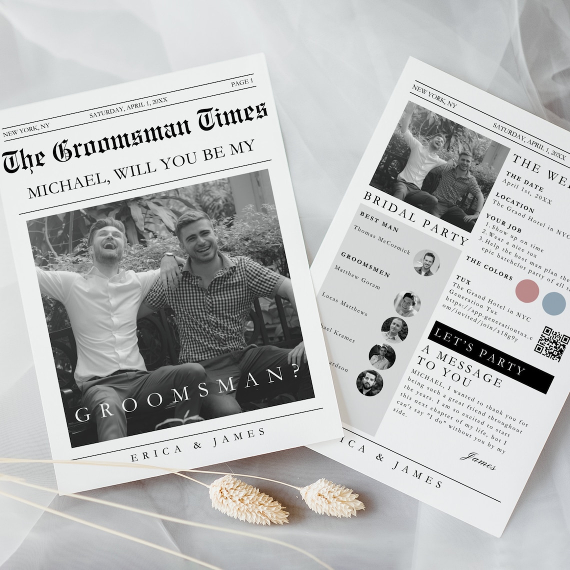 NEWSPAPER GROOMSMEN PROPOSAL Template Groomsman Proposal With Photo ...