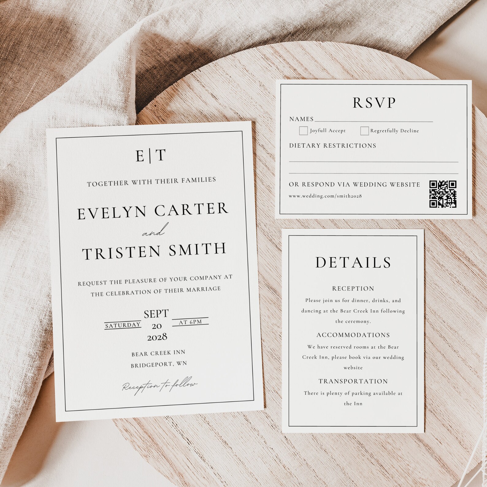 MONOGRAM MINIMALISTIC Wedding Invitation Suit Template Instant Download ...