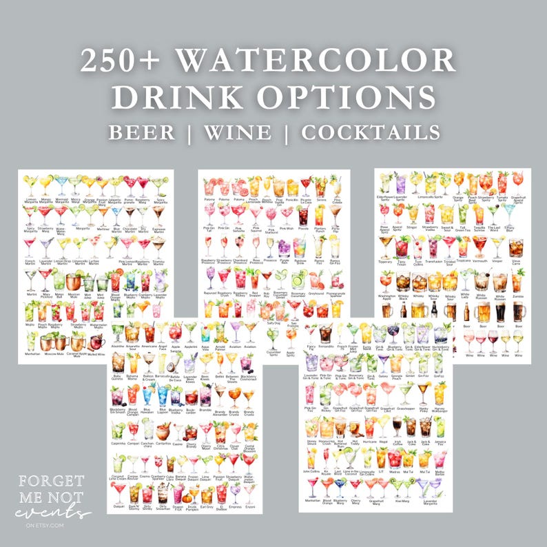 Watercolor Wedding Bar Menu Sign Template: Signature Drinks (digital ...