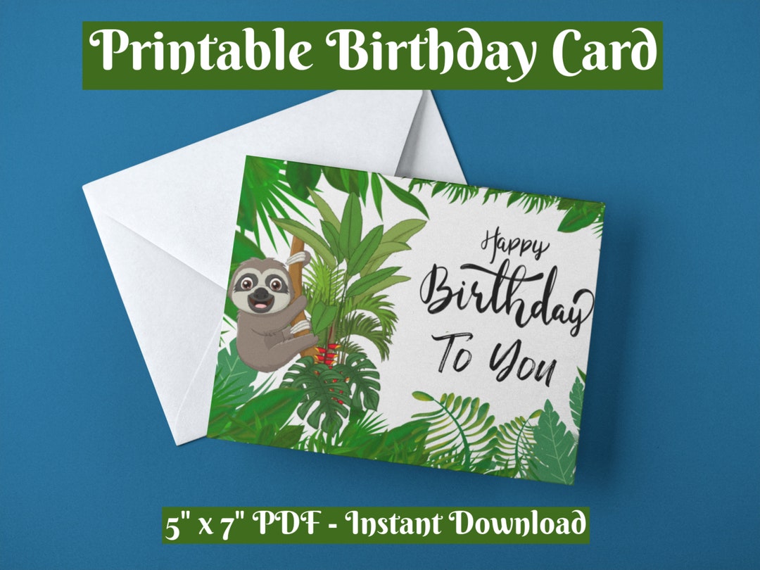 Sloth Birthday Card | Happy Birthday Printable Card | Digital Birthday ...