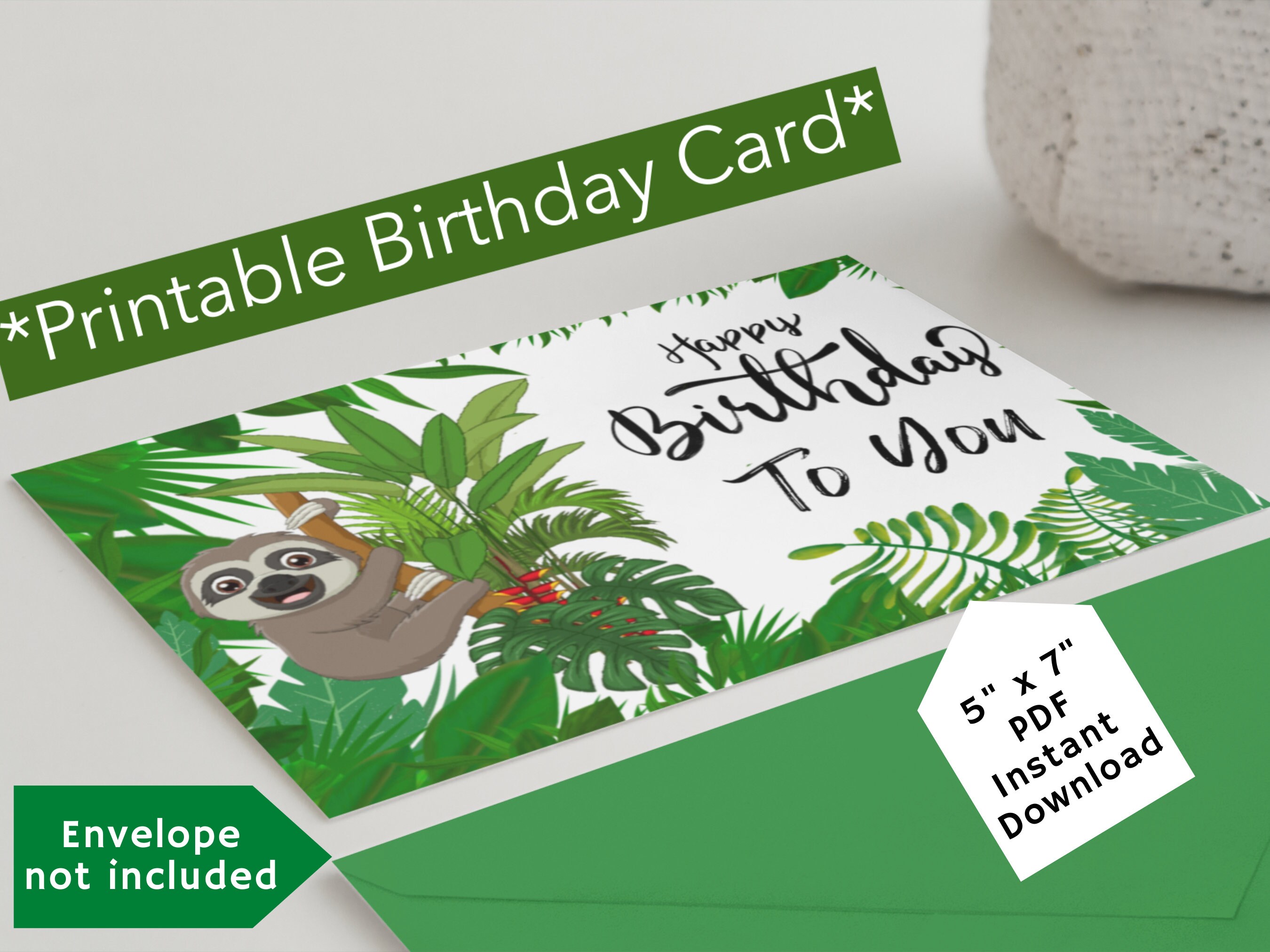 Sloth Birthday Card | Happy Birthday Printable Card | Digital Birthday ...