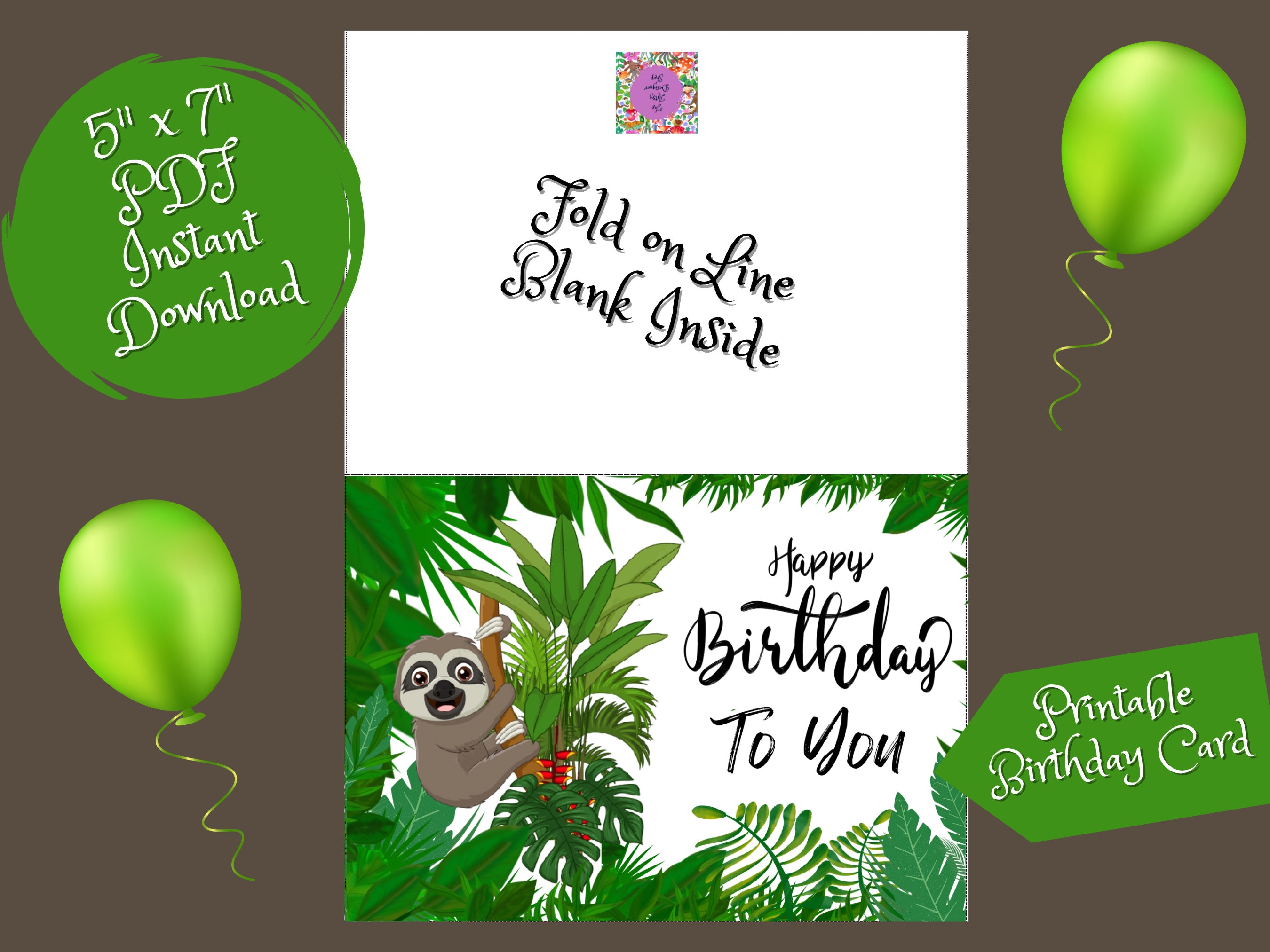 Sloth Birthday Card | Happy Birthday Printable Card | Digital Birthday ...