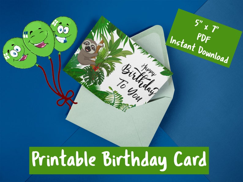 Sloth Birthday Card | Happy Birthday Printable Card | Digital Birthday ...