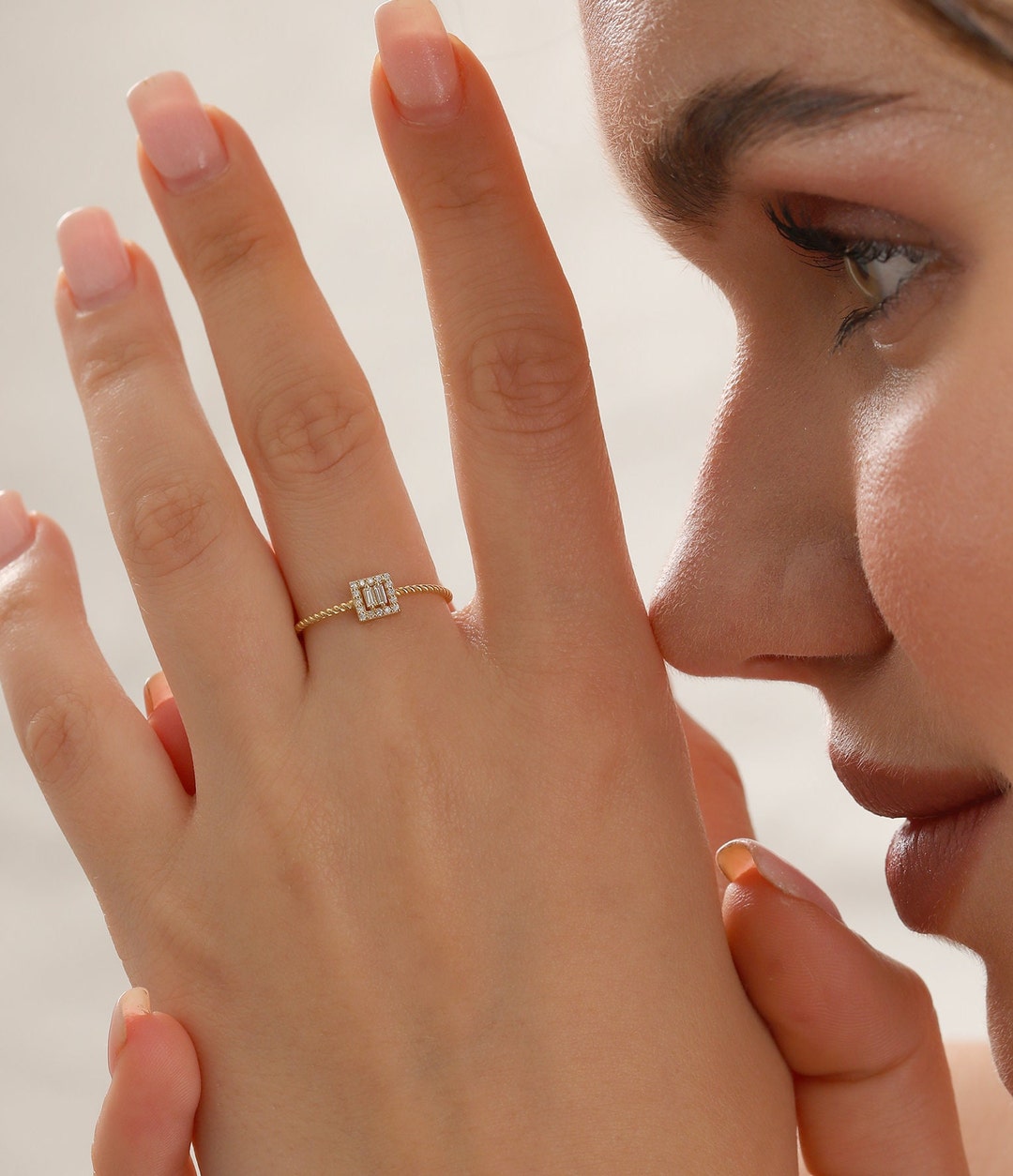 14k Solid Gold Diamond Halo Ring, Twisted Gold Ring, Twisted Gold ...