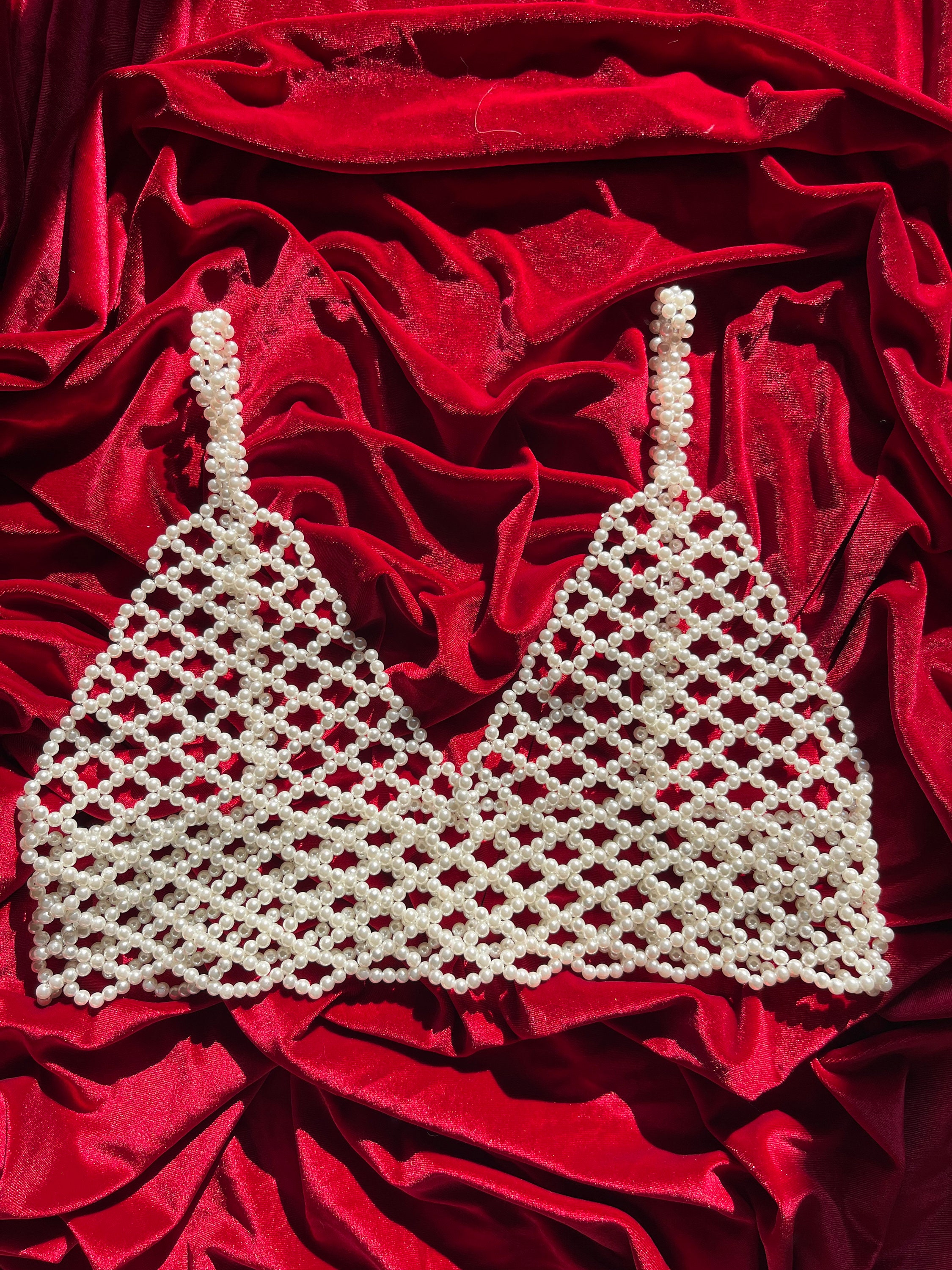Unique Pearl Crop Corset Top, Beaded Chain Lace Bralette, Rave Outfit ...