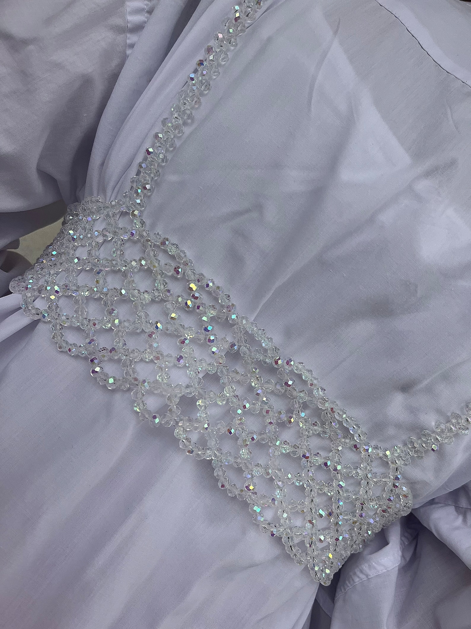 Crystal White Pearl Crop Corset Top, Beaded Chain Lace Bralette, Rave ...