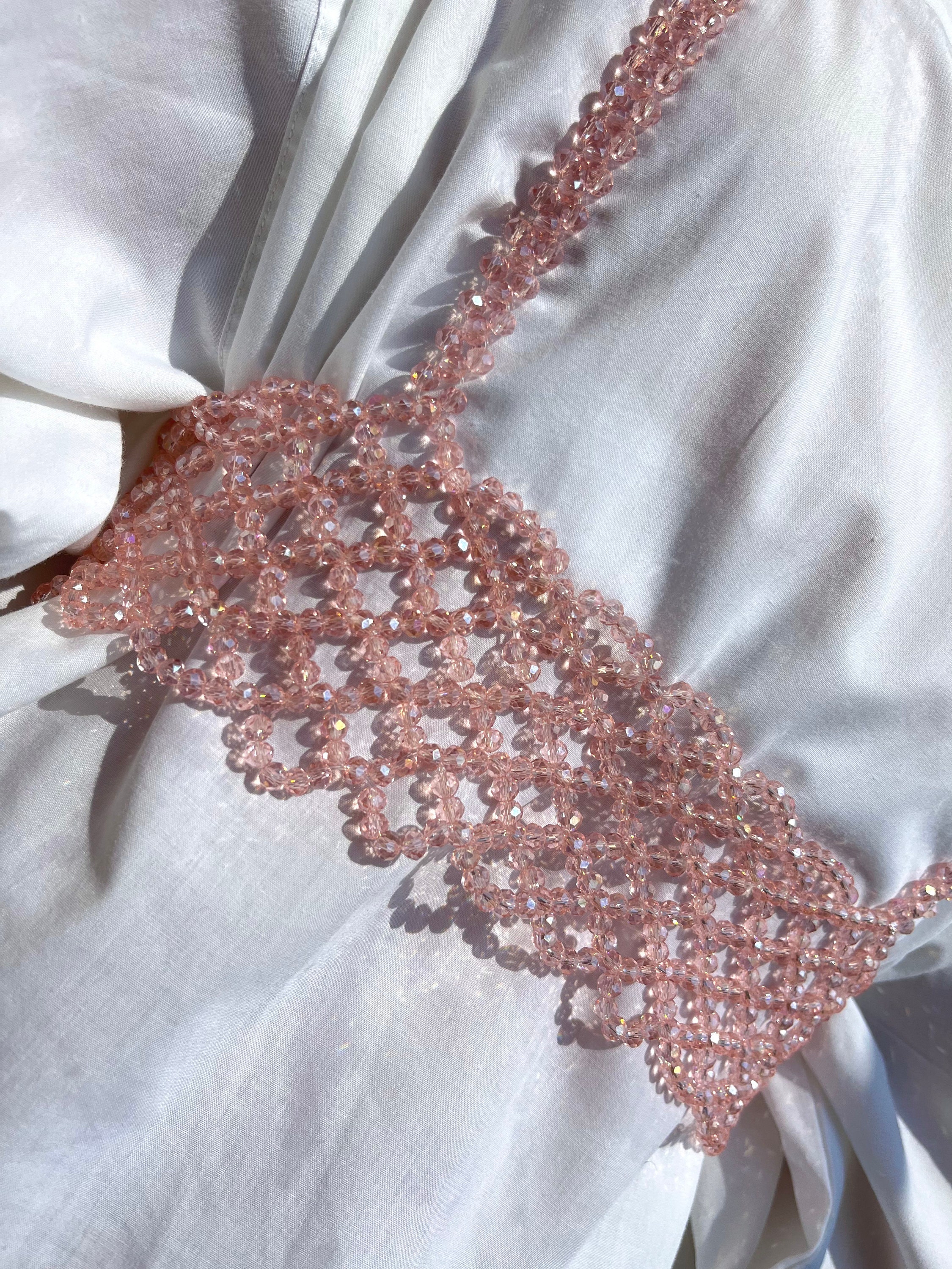 Light Pink Crop Corset Top, Beaded Chain Lace Bralette, Rave Outfit ...