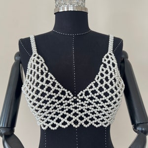 Unique Pearl Crop Corset Top, Beaded Chain Lace Bralette, Rave Outfit ...