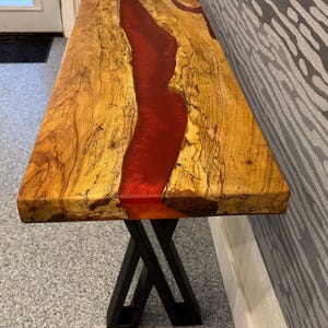 CUSTOM USA Pecan Bar/bench/sofa Table, Live Edge Slab With Iridescent ...