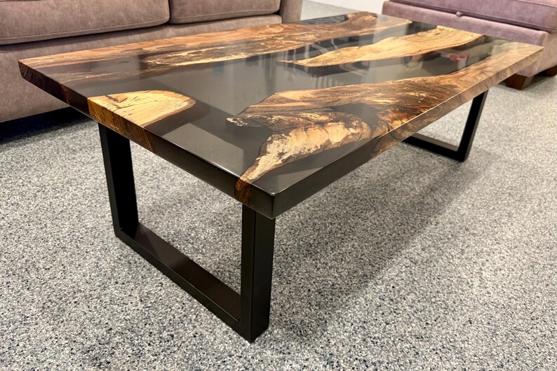 CUSTOM USA Spalted Pecan Coffee Table, Live Edge Slab With Polished ...