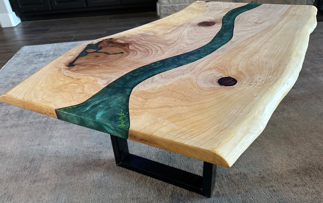 CUSTOM USA Cypress Coffee Table, Live Edge Slab With Hunter/applet ...