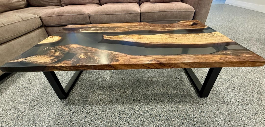 CUSTOM USA Spalted Pecan Coffee Table, Live Edge Slab With Polished ...