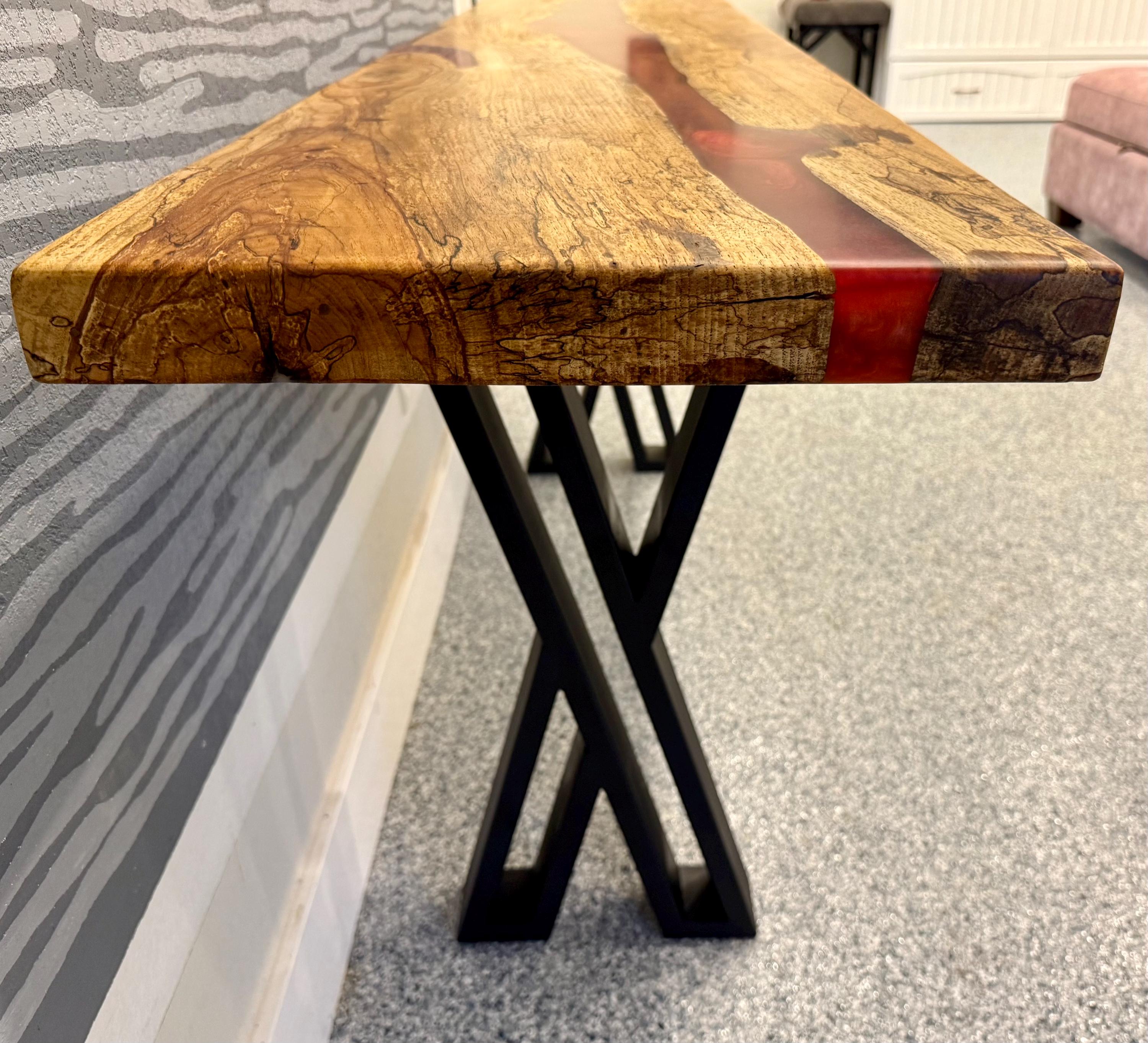 CUSTOM USA Pecan Bar/bench/sofa Table, Live Edge Slab With Iridescent ...