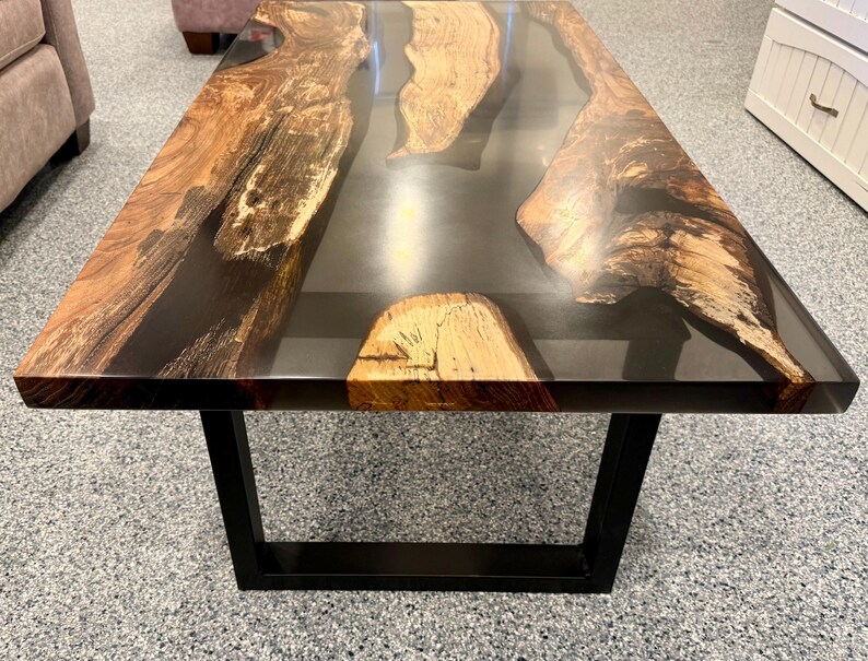 CUSTOM USA Spalted Pecan Coffee Table, Live Edge Slab With Polished ...