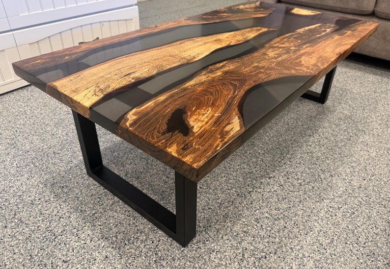CUSTOM USA Spalted Pecan Coffee Table, Live Edge Slab With Polished ...