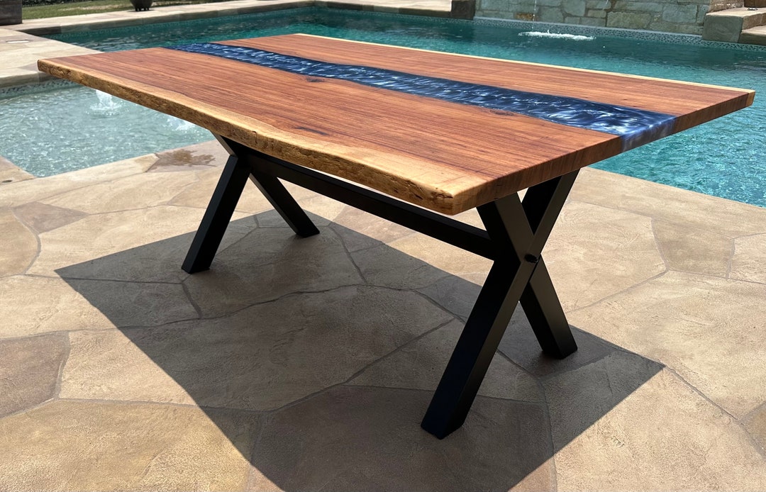 CUSTOM USA Pecan Live Edge Table: Blue Epoxy Inlay - Etsy