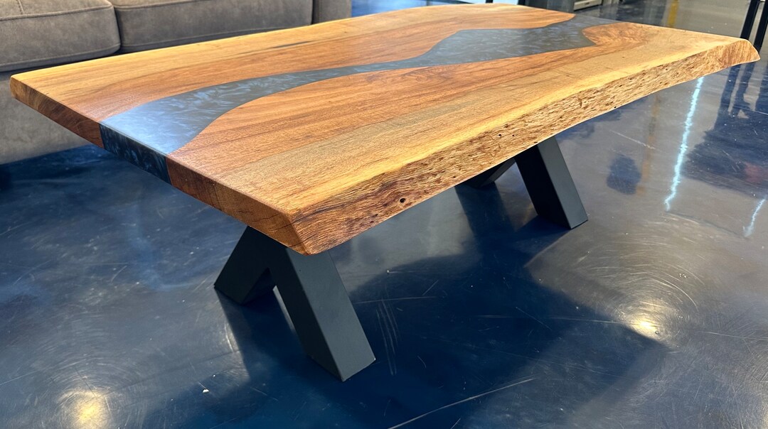 CUSTOM ORDER! Usa-pecan Coffee Table, Live Edge Slab With Blueblood ...
